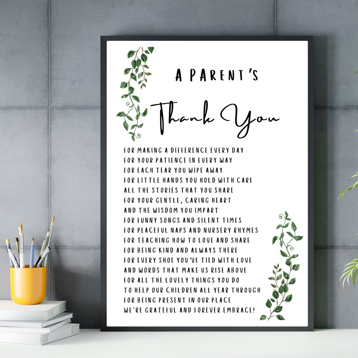 Parent Teacher Appreciation Printable Card Wall Art Thank You Gift ...