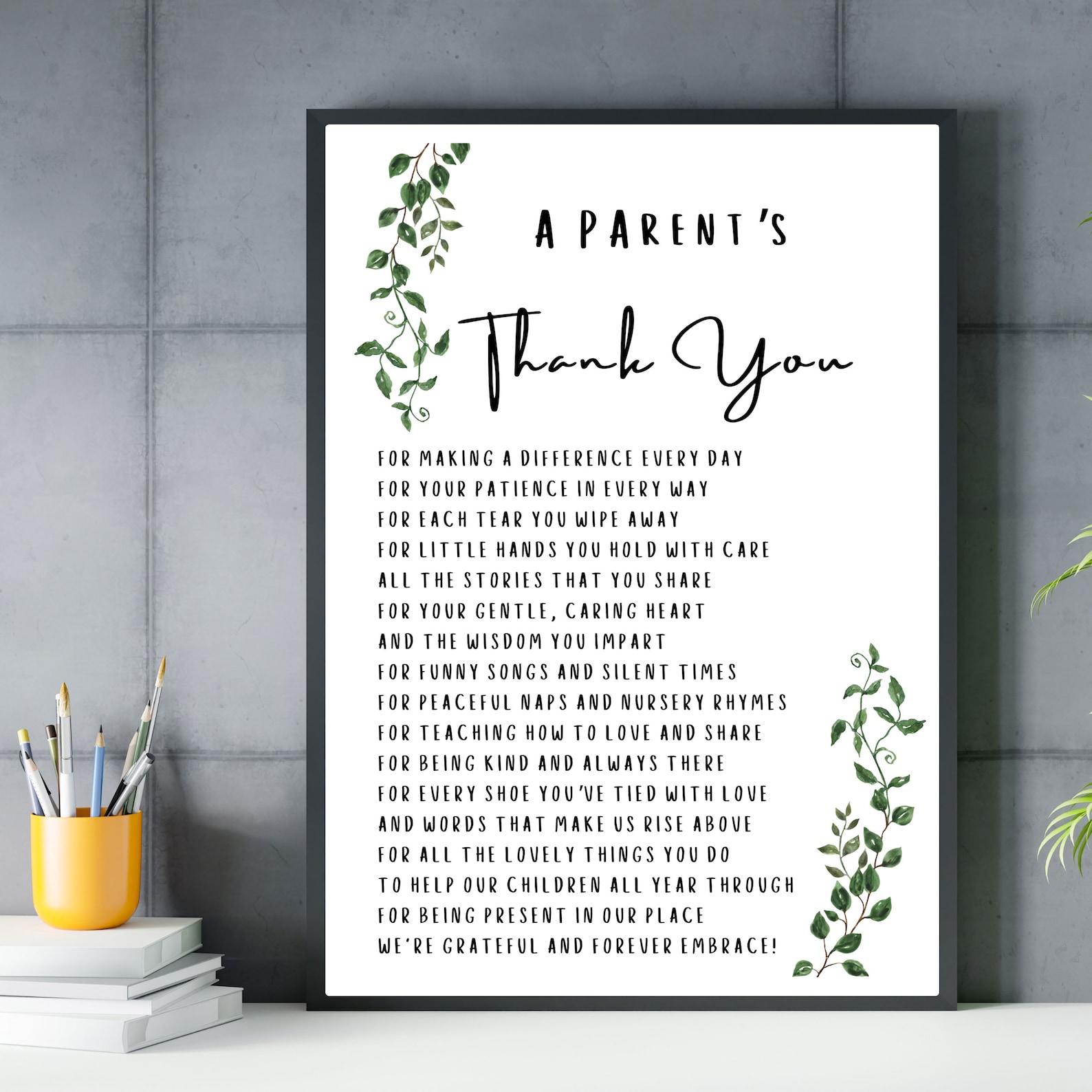 Parent Teacher Appreciation Printable Card Wall Art Thank You Gift ...