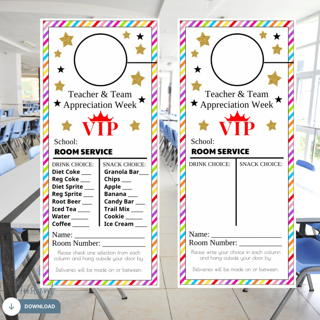 Editable Teacher Appreciation Door Hanger: Room Service Theme (instant ...