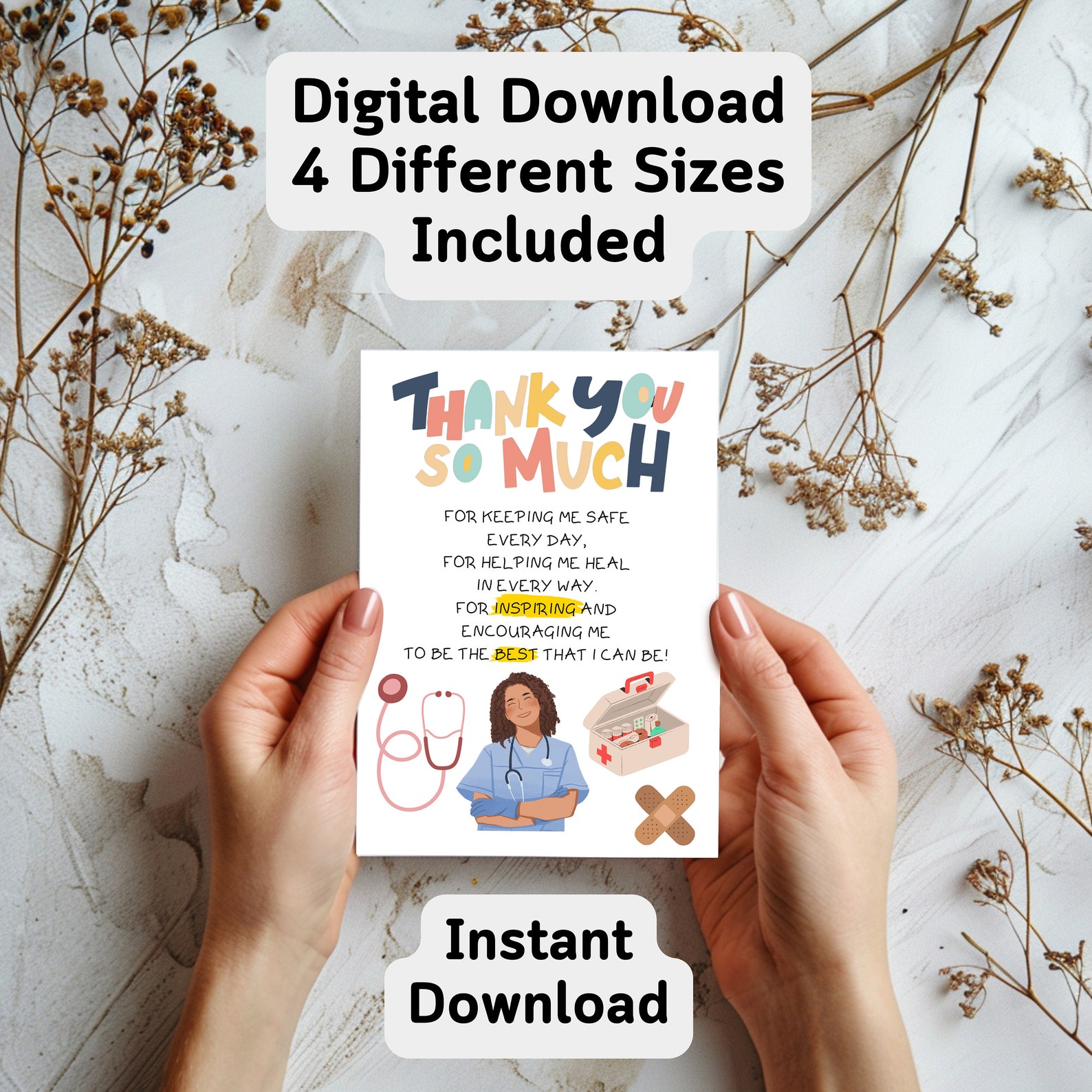 Nurse Thank You Card and Wall Art Printable Instant Download Nurse ...