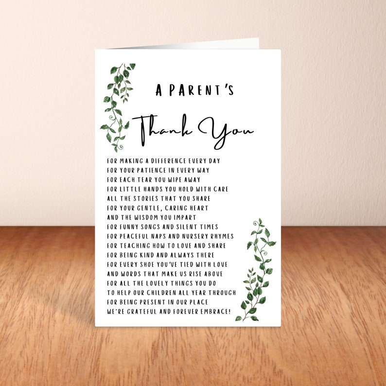 Parent Teacher Appreciation Printable Card Wall Art Thank You Gift ...