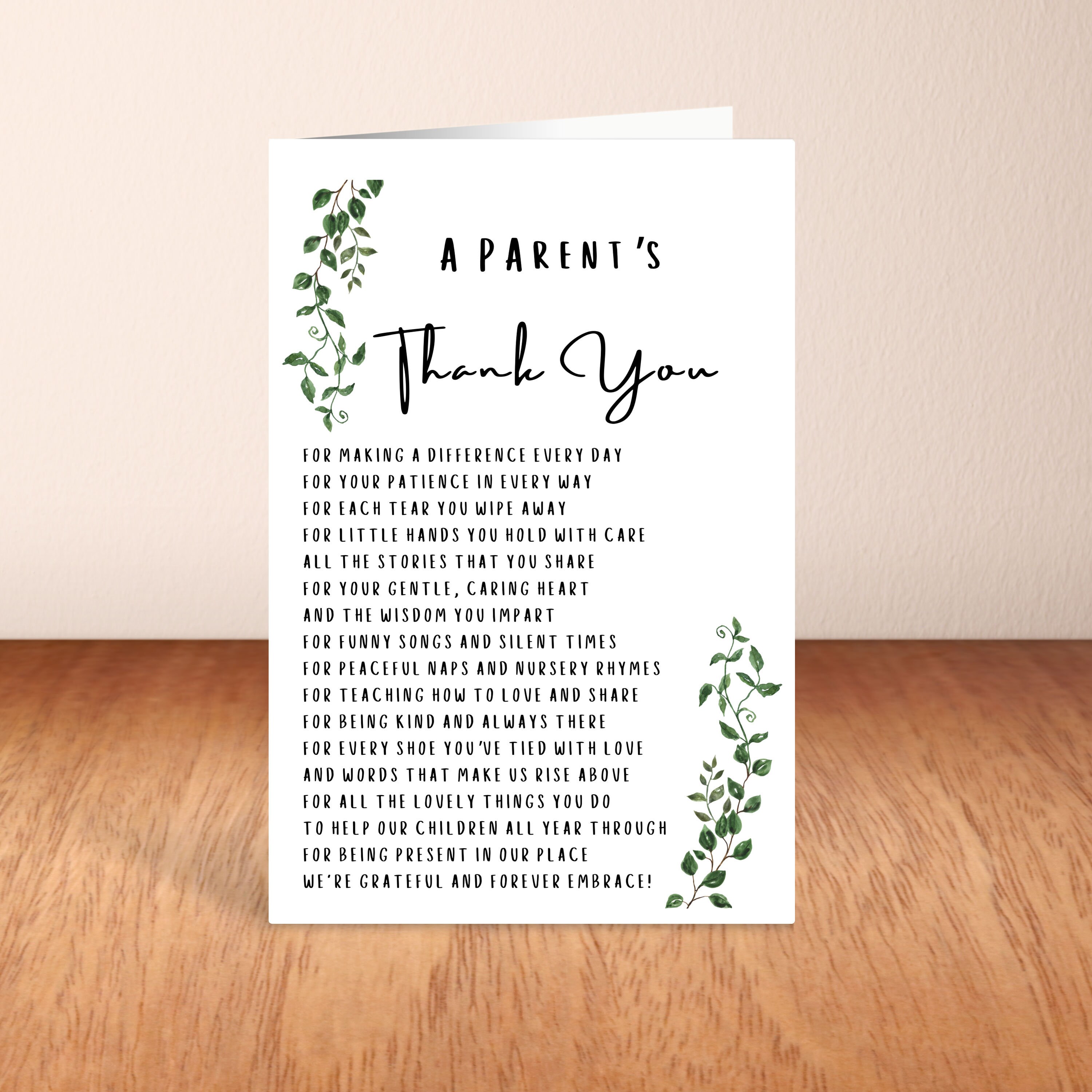 Parent Teacher Appreciation Printable Card Wall Art Thank You Gift ...