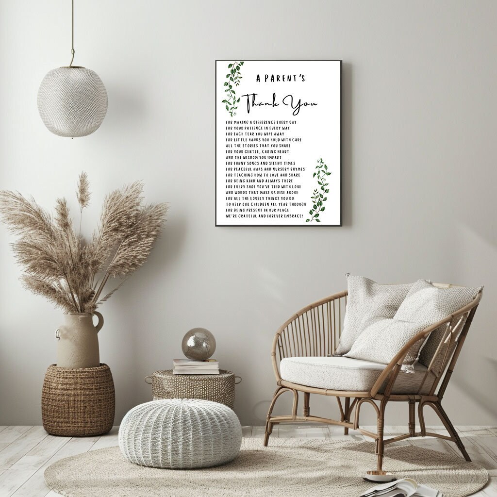 Parent Teacher Appreciation Printable Card Wall Art Thank You Gift ...