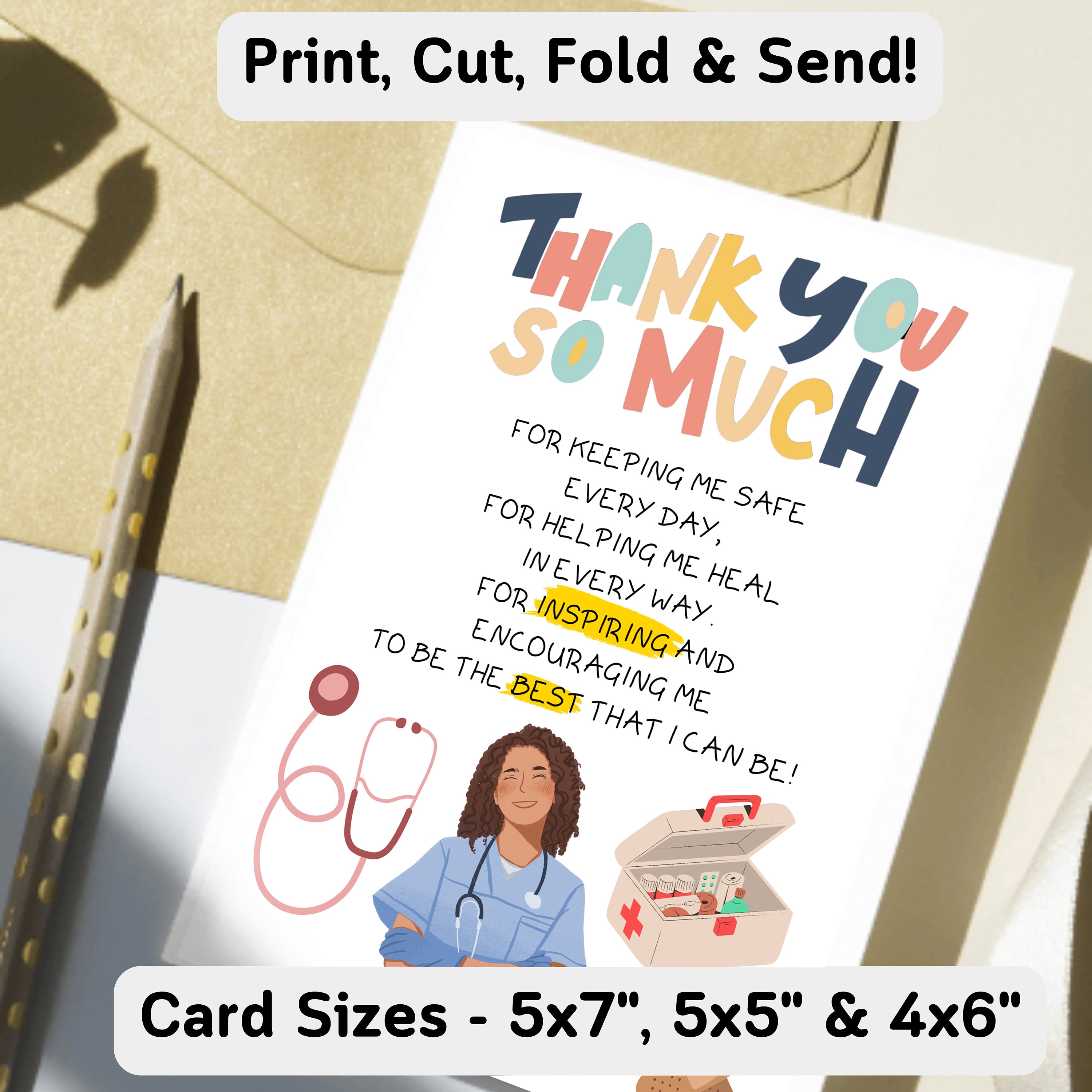 Nurse Thank You Card and Wall Art Printable Instant Download Nurse ...