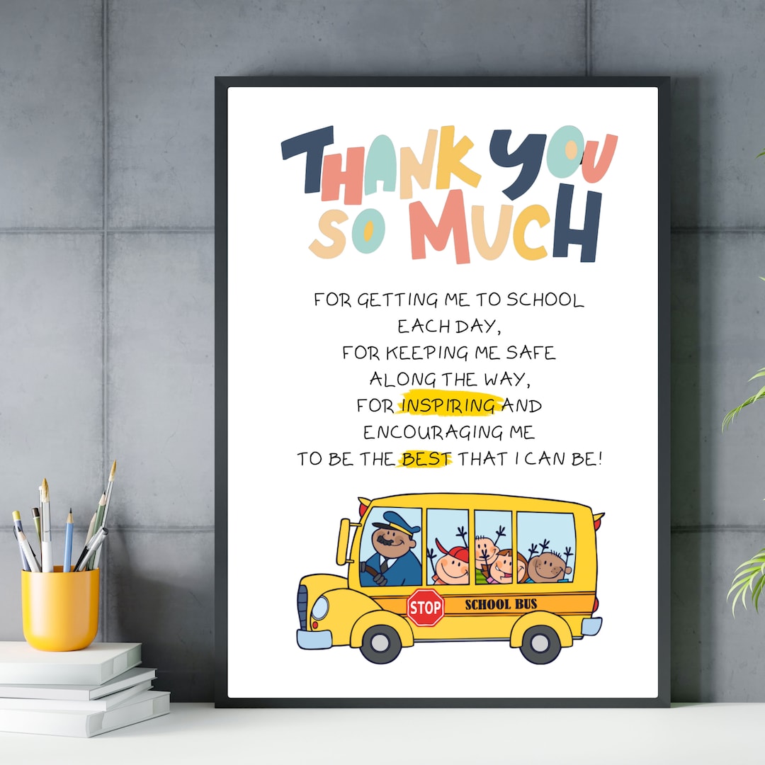School Bus Driver Thank You Card & Wall Art (digital Download) - Etsy