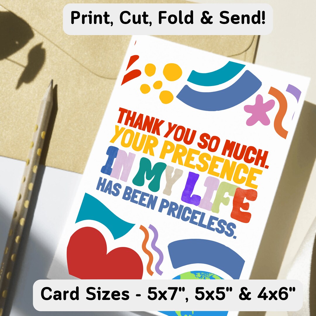 Teacher Thank You Card: Priceless Presence Printable (digital Download ...