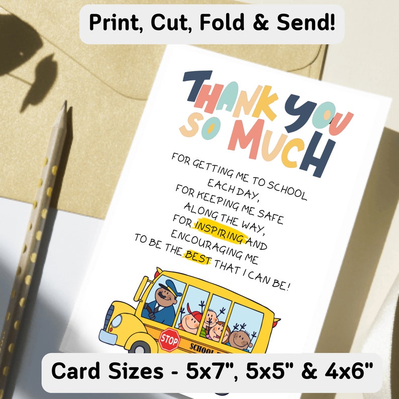 School Bus Driver Thank You Card & Wall Art (digital Download) - Etsy