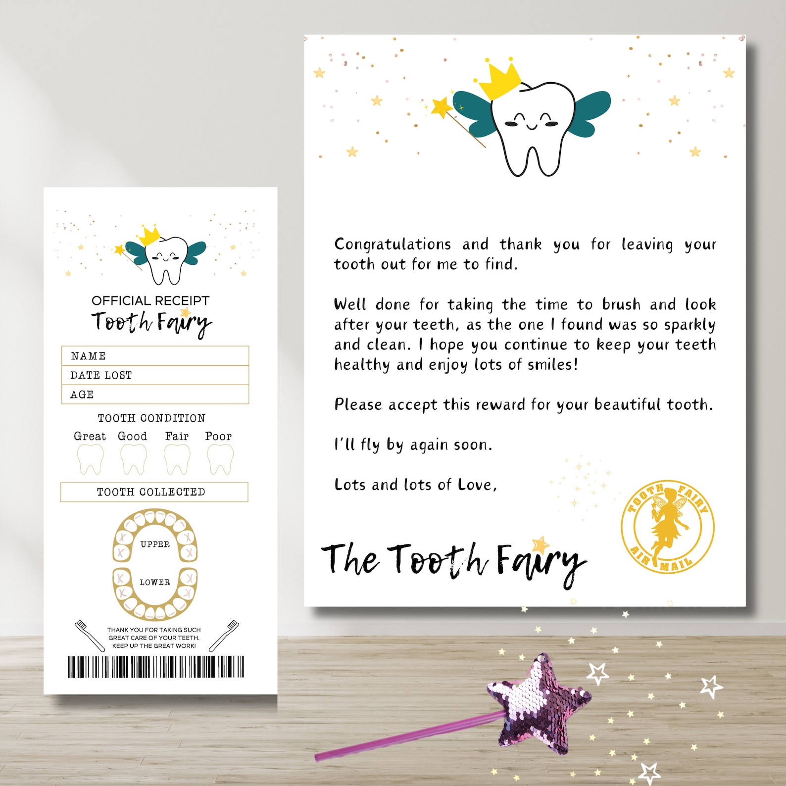 Tooth Fairy Letter With Tooth Fairy Receipt, Tooth Fairy Pillow ...