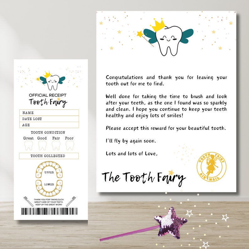 Tooth Fairy Letter With Tooth Fairy Receipt Accessory First Tooth ...