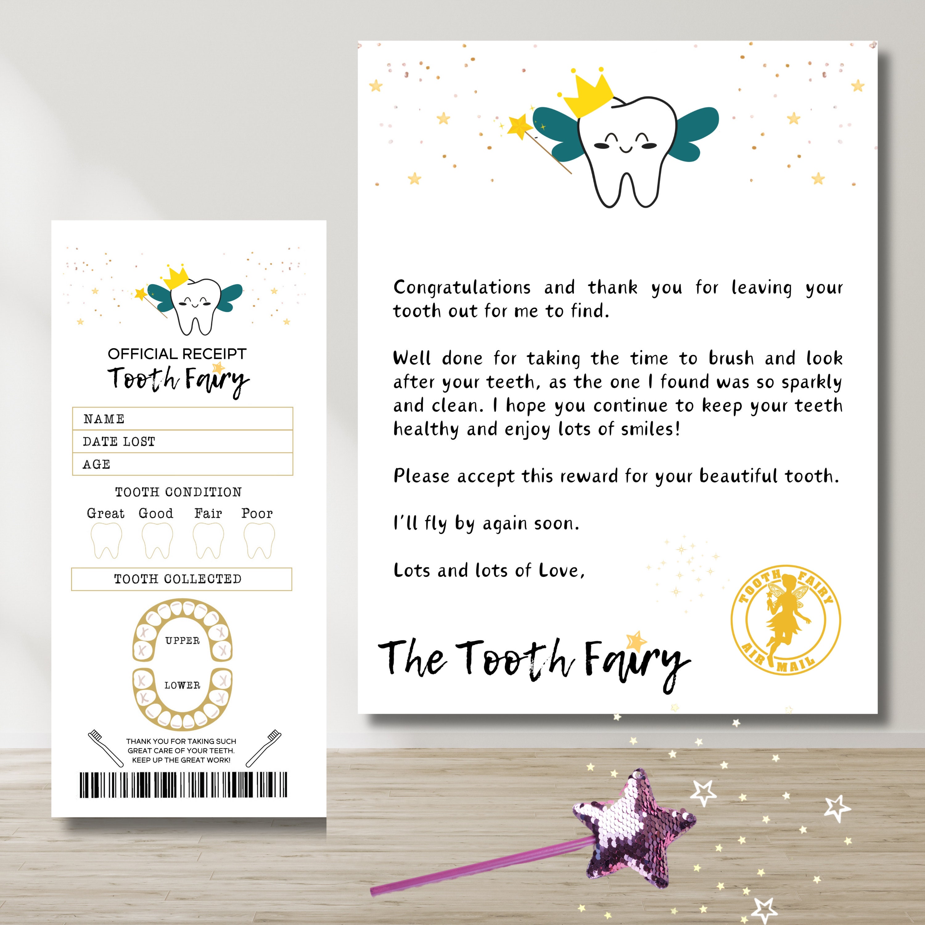 Tooth Fairy Letter With Tooth Fairy Receipt, Tooth Fairy Pillow ...