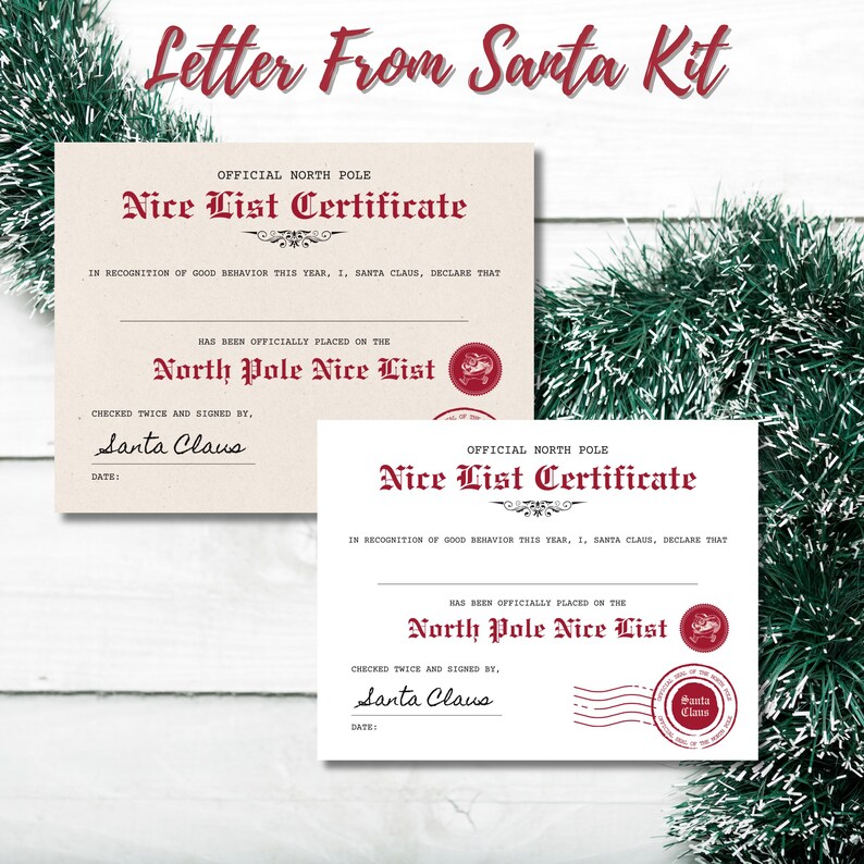 Editable Santa Letter Kit: Nice List Certificate, Mailing Labels (canva ...