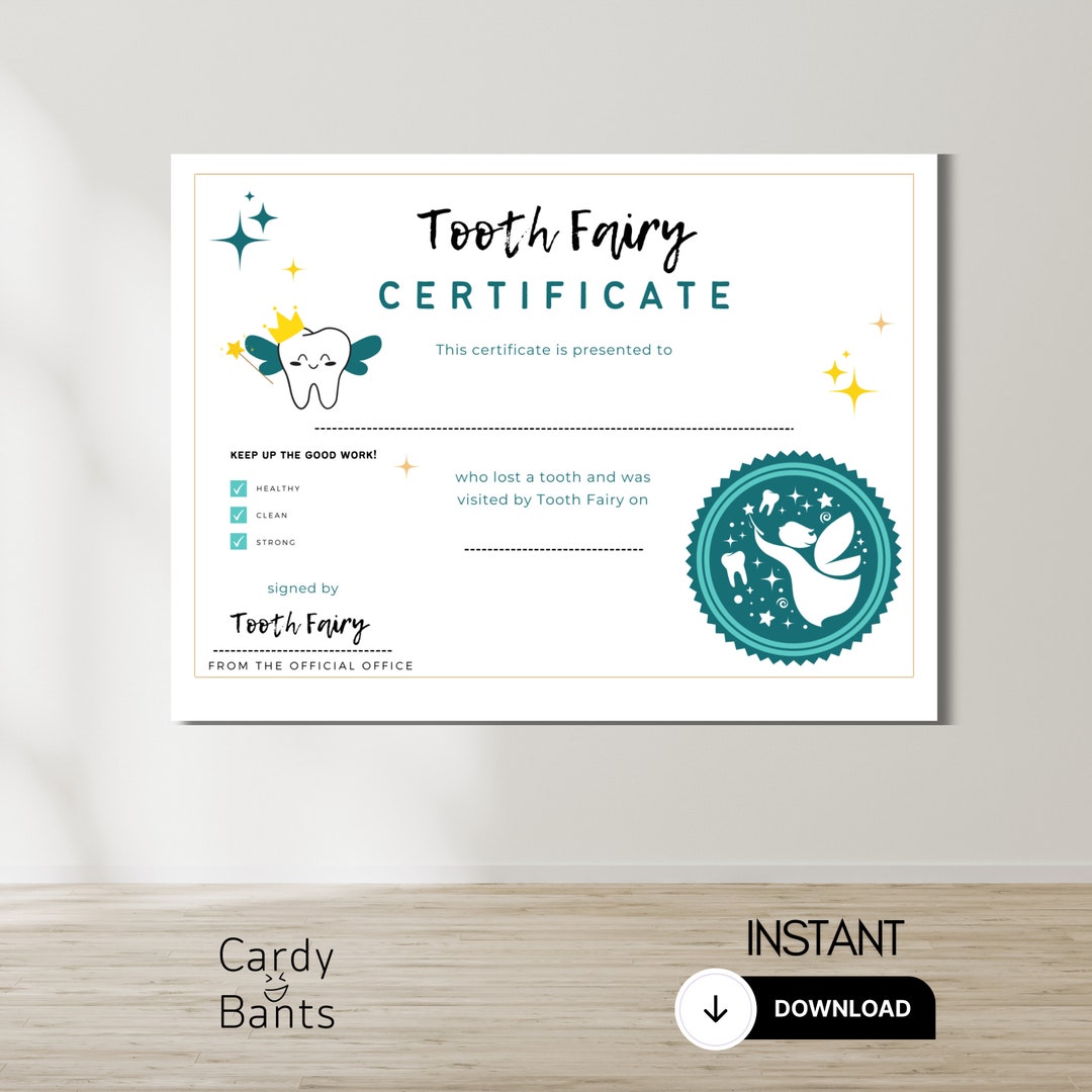 Editable Tooth Fairy Certificate Upload to Canva in Green, Blue and ...
