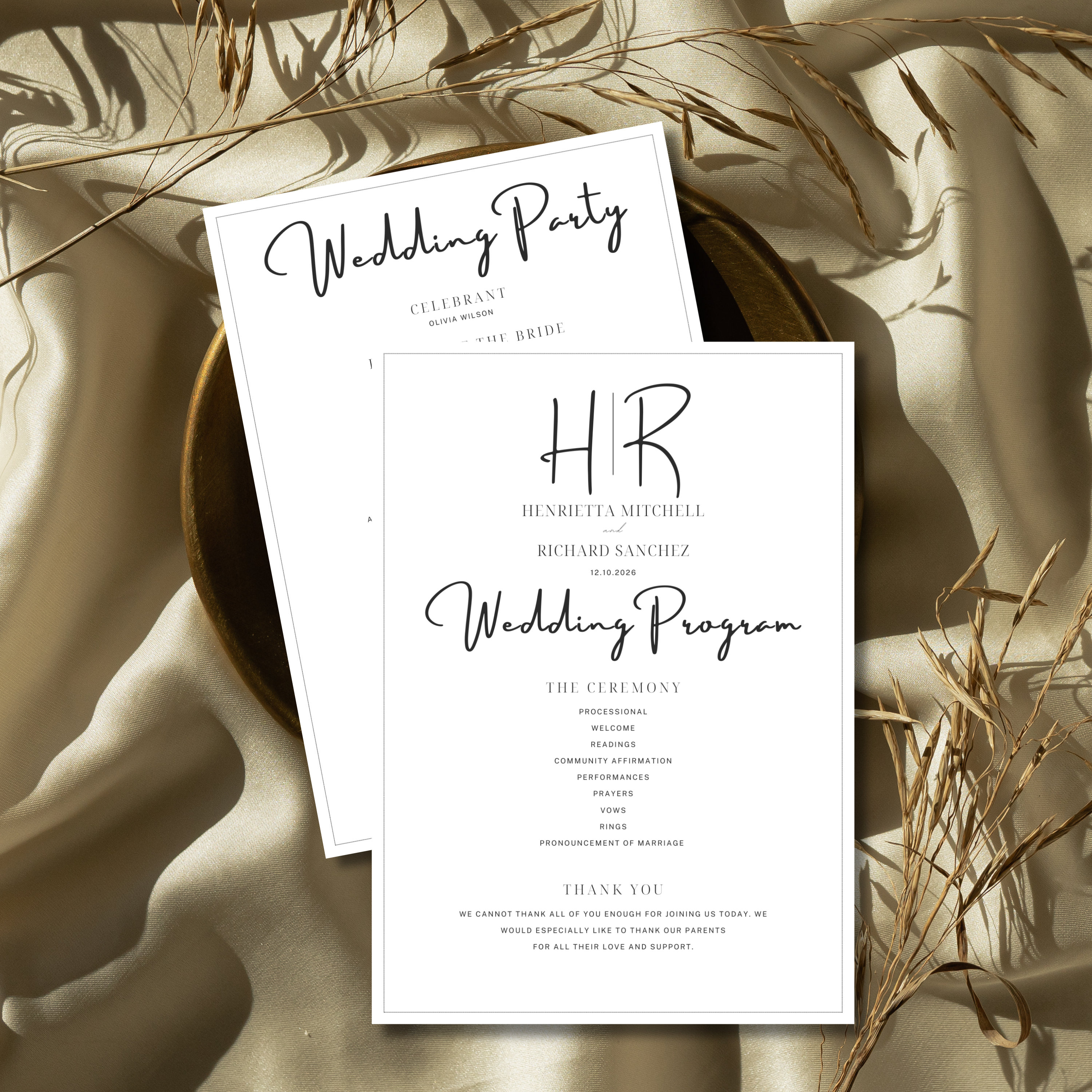 Modern Wedding Program Template, Minimalist Order of Service, Printable ...