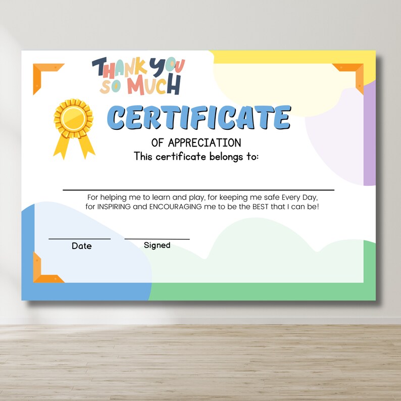 Teacher Appreciation Certificate Printable Wall Art Teacher Thank You ...