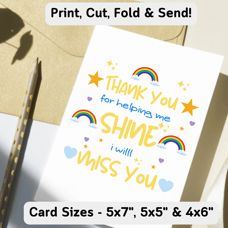 I Will Miss You - Printable End of School Teacher Thank You and ...