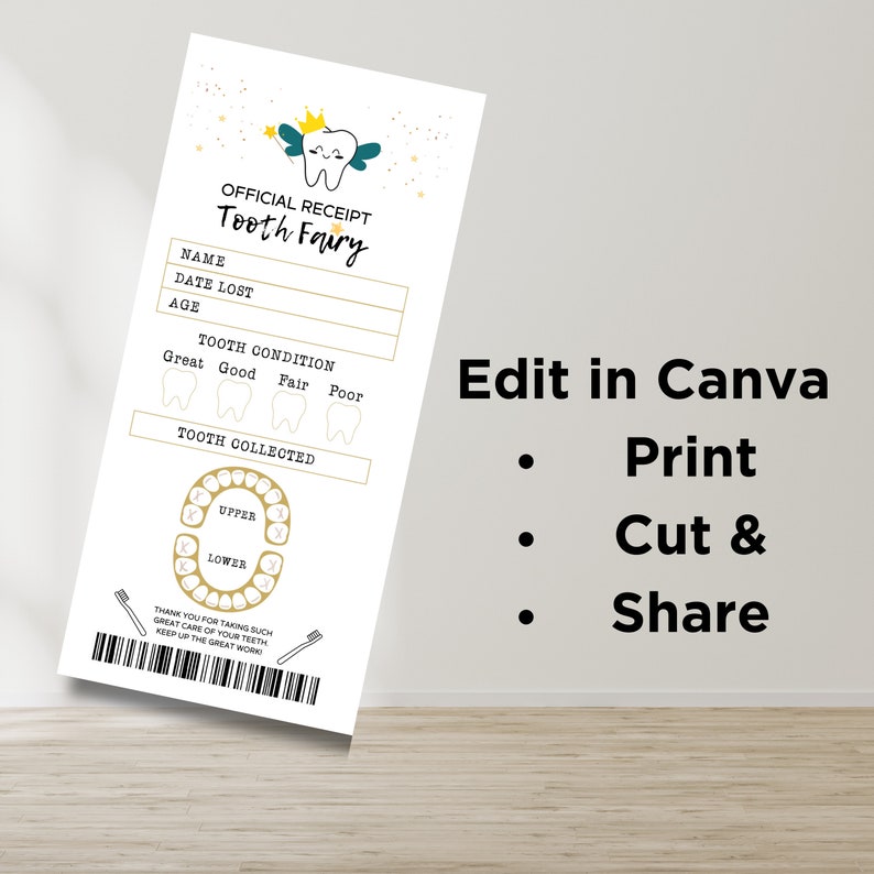 Editable Tooth Fairy Receipt Upload to Canva Instant Download - Etsy
