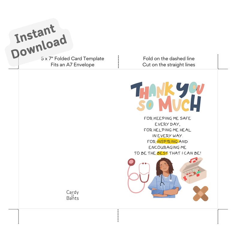 Nurse Thank You Card and Wall Art Printable Instant Download Nurse ...