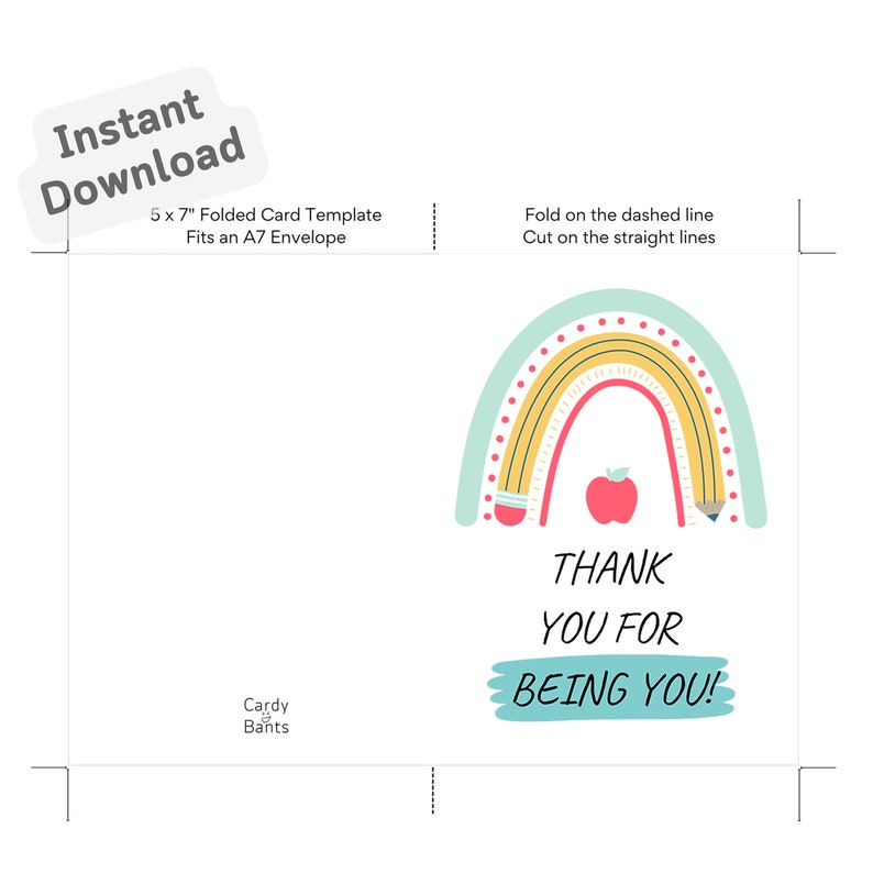 Teacher Appreciation Card Printable Thank You for Being You End of ...