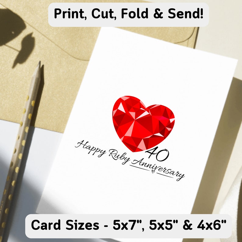 Ruby 40th Anniversary - Printable Anniversary Card for Husband, Wife or ...
