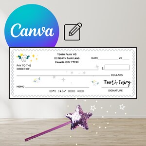 CUSTOMIZABLE Tooth Fairy Check Upload to Canva Instant Download - Etsy