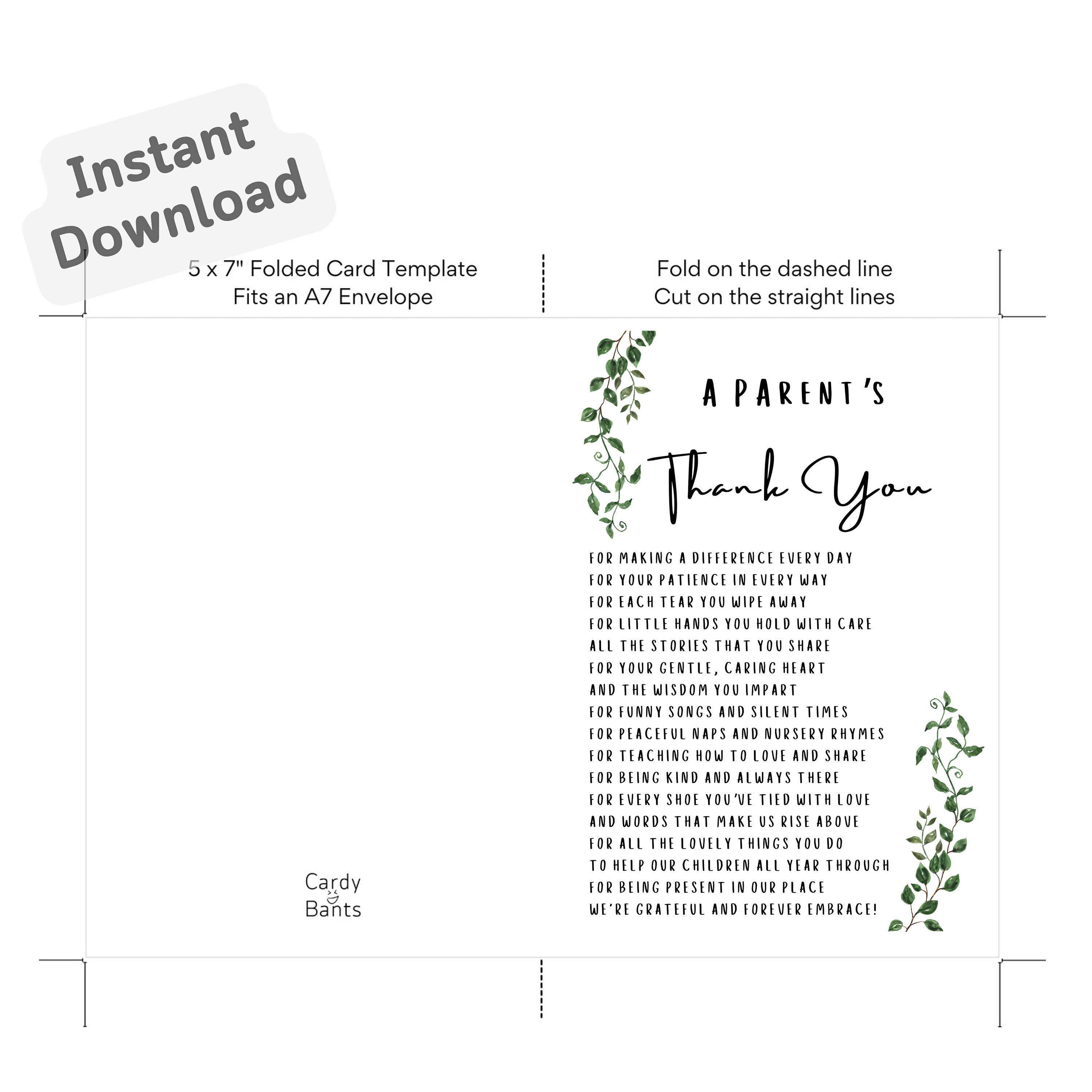 Parent Teacher Appreciation Printable Card Wall Art Thank You Gift ...