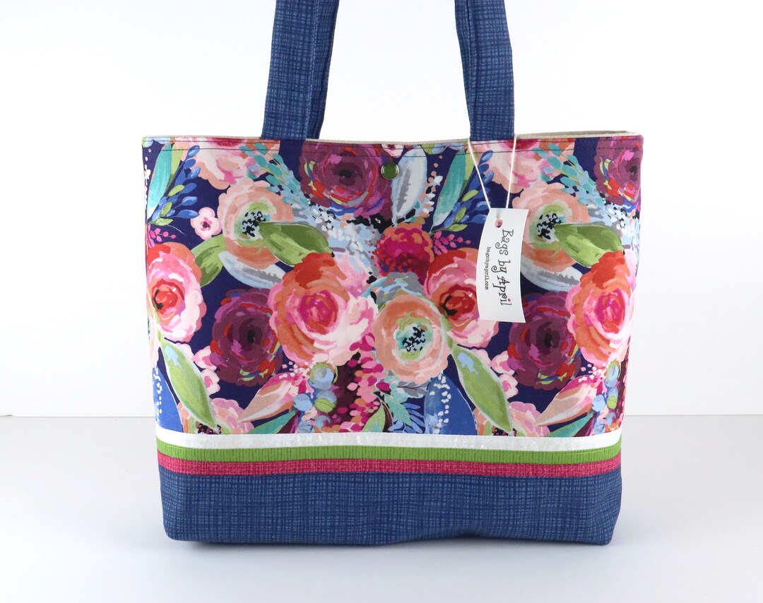 Pretty Floral Shoulder Bag With Pockets Purse Spring Summer Roses Tote ...