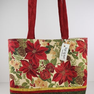 Christmas Splendor Poinsettia and Roses Shoulder Bag Purse Winter Tote ...