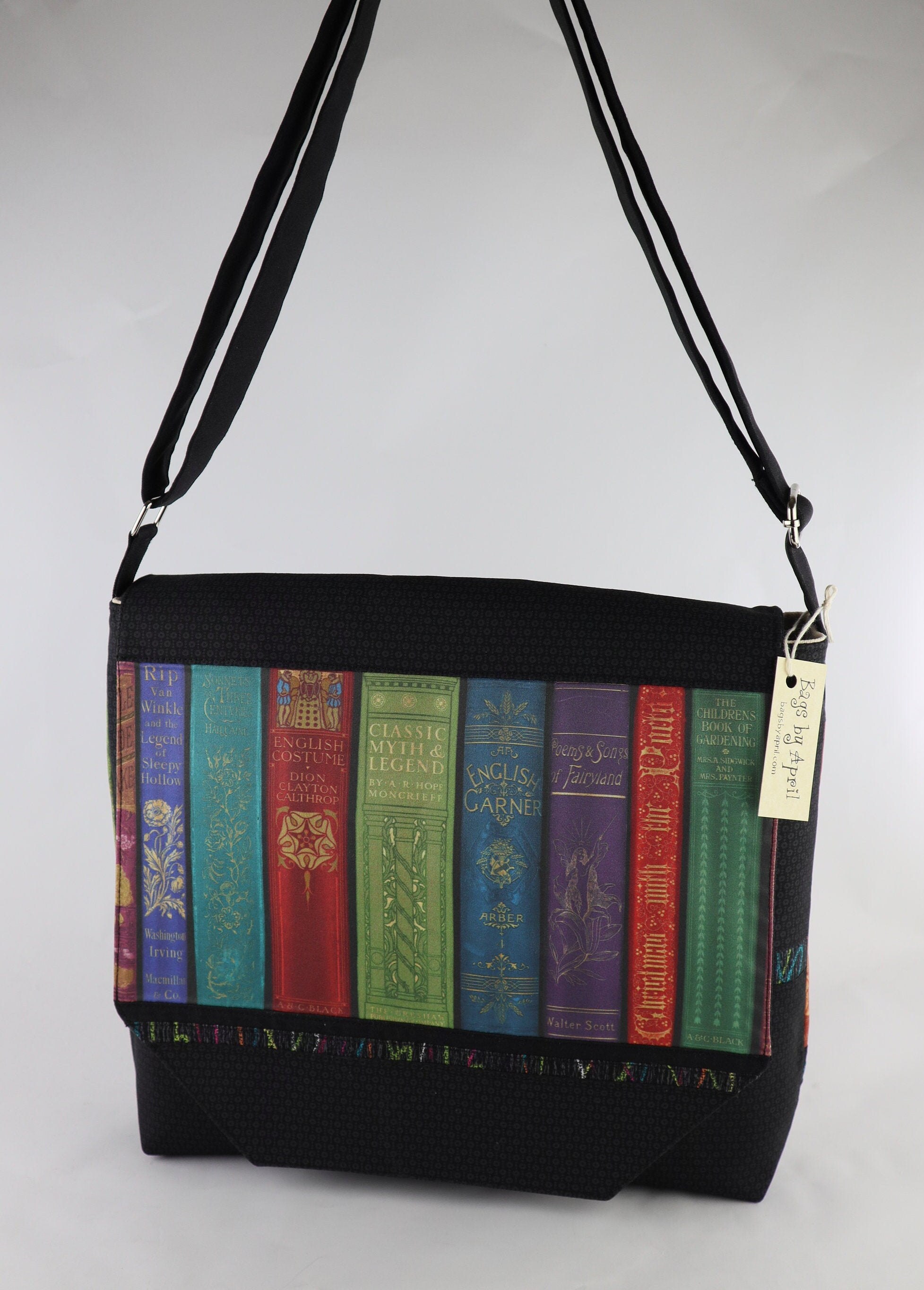 Vintage Library Books Messenger Style Bag Librarian Book Shelf ...
