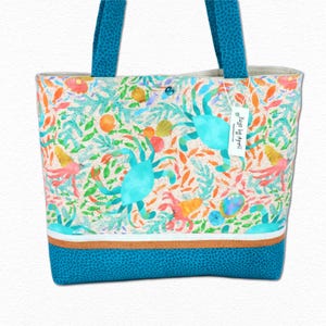 Tropical Crab & Sea Life Shoulder Bag – Handmade Beach Bag, Coastal ...