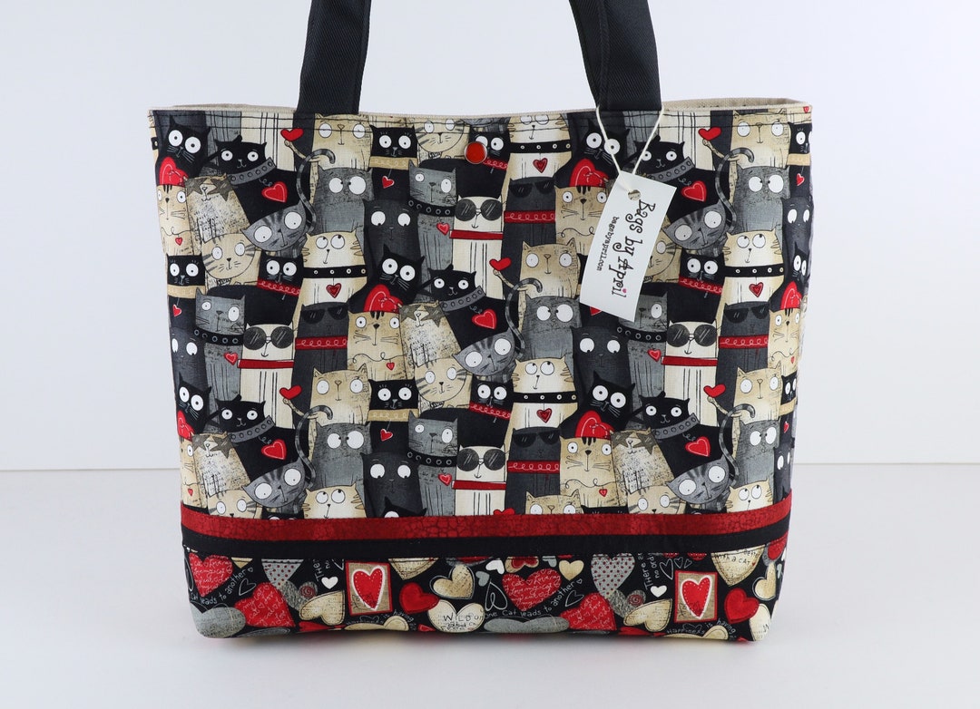 Kitty Love Shoulder Bag Purse Valentine Hearts Handbag Cat Lover Tote ...