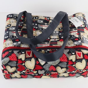 Kitty Love Shoulder Bag Purse Valentine Hearts Handbag Cat Lover Tote ...