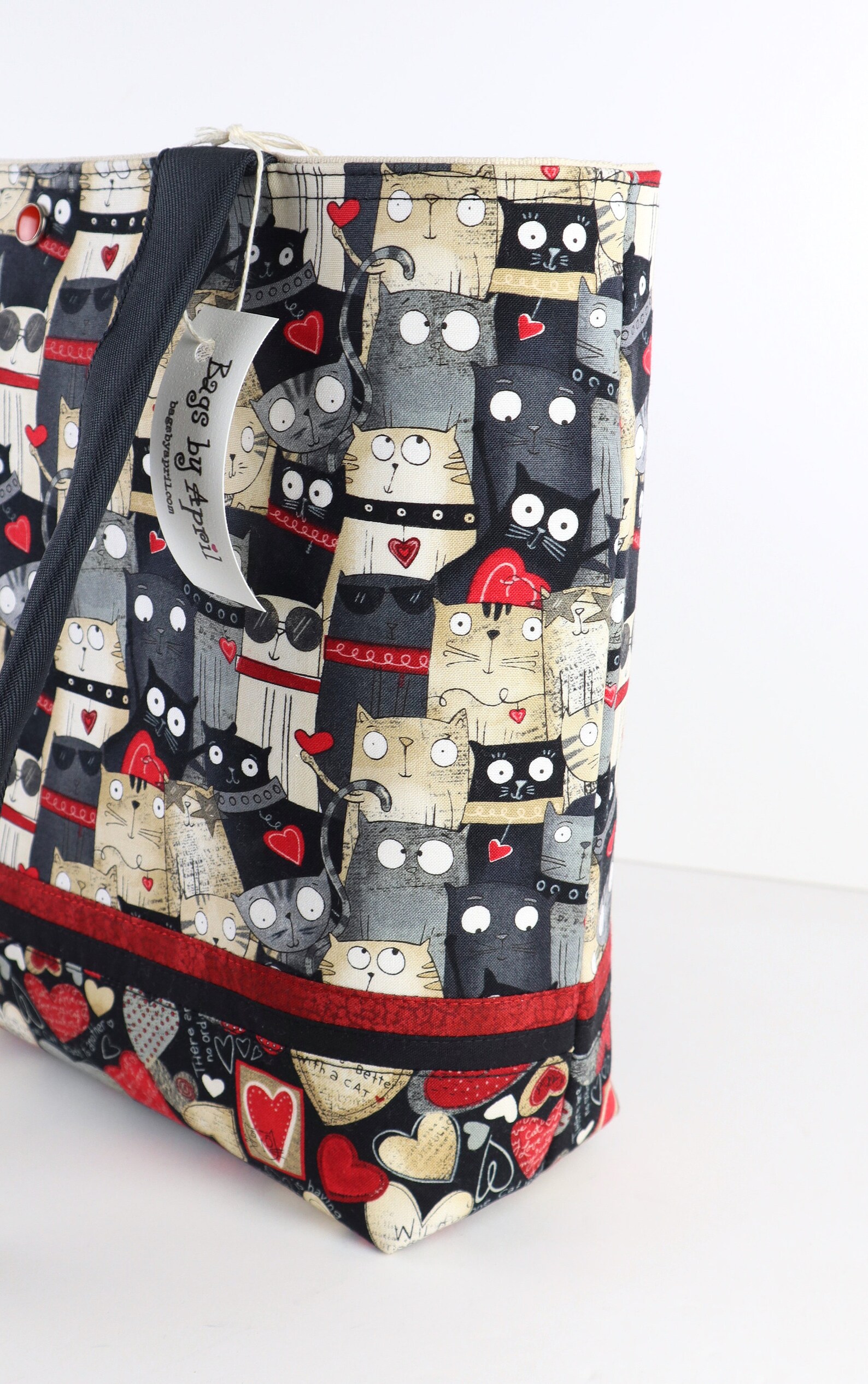 Kitty Love Shoulder Bag Purse Valentine Hearts Handbag Cat Lover Tote ...