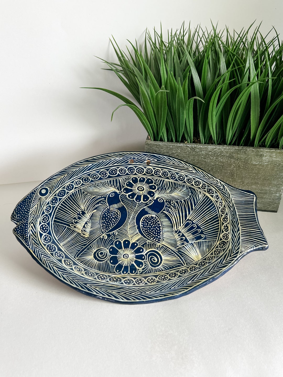 Glazed Blue and Cream Folk Art Fish Platter/hanging Art - Etsy