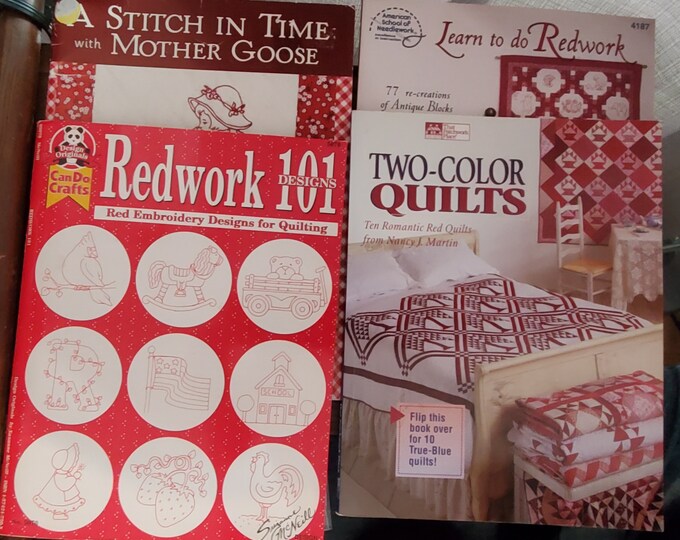 Four Redwork Books for Quilting and Sewing Two-color Quilts, Learn to ...