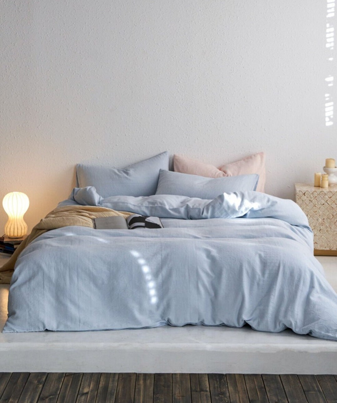 100% Cotton Duvet Cover Set, Light Blue Jacquard Duvet Cover, Farmhouse King Duvet Cover Set ...