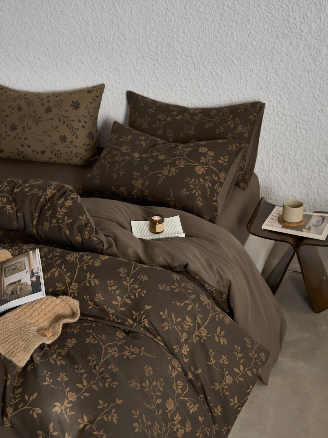 Brown Floral Cotton Duvet Cover Set: Queen/full Bedding - Etsy
