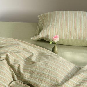 Cotton Bedding, Green Striped Duvet Cover, 4PS Queen/full Bedding Set ...