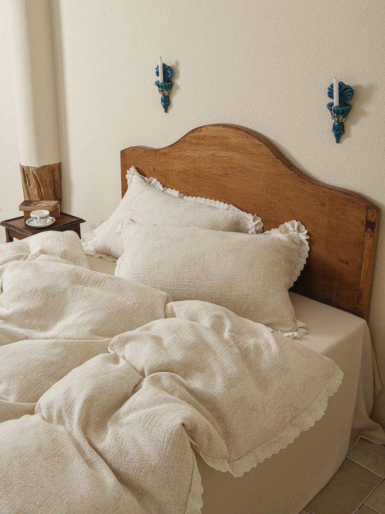 Beige Lace Linen Duvet Cover Set: Queen/full Bedding (4PS) - Etsy
