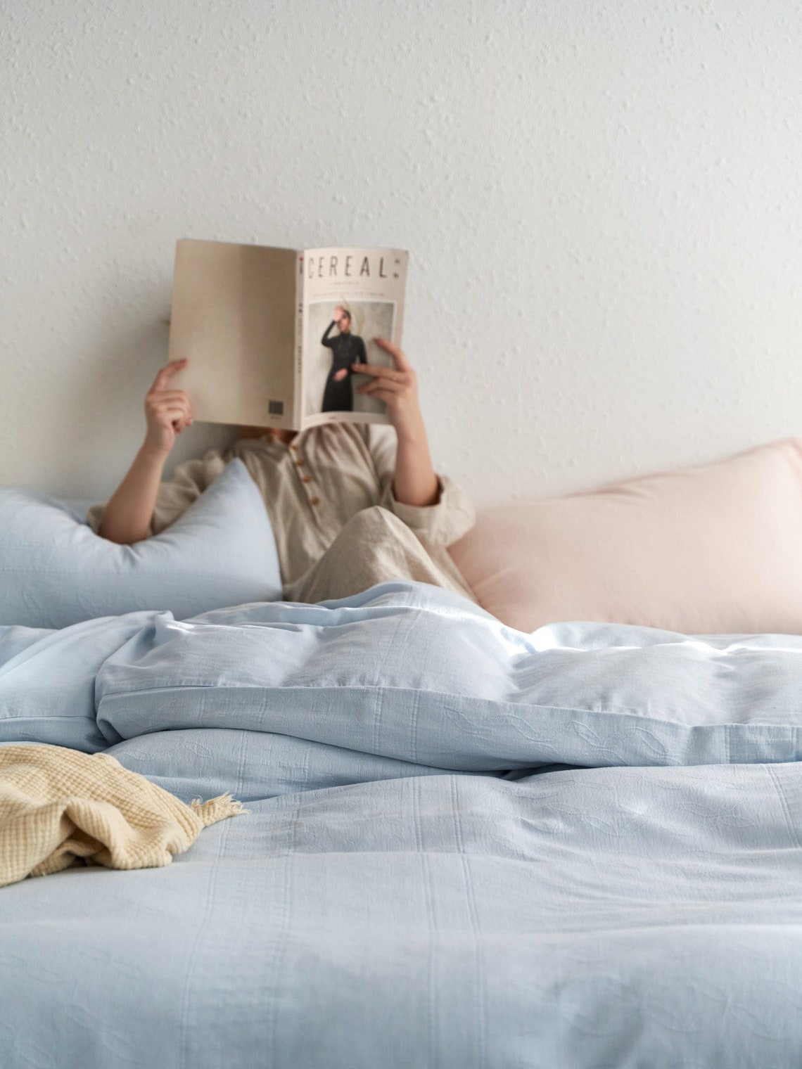 100% Cotton Duvet Cover Set, Light Blue Jacquard Duvet Cover, Farmhouse ...