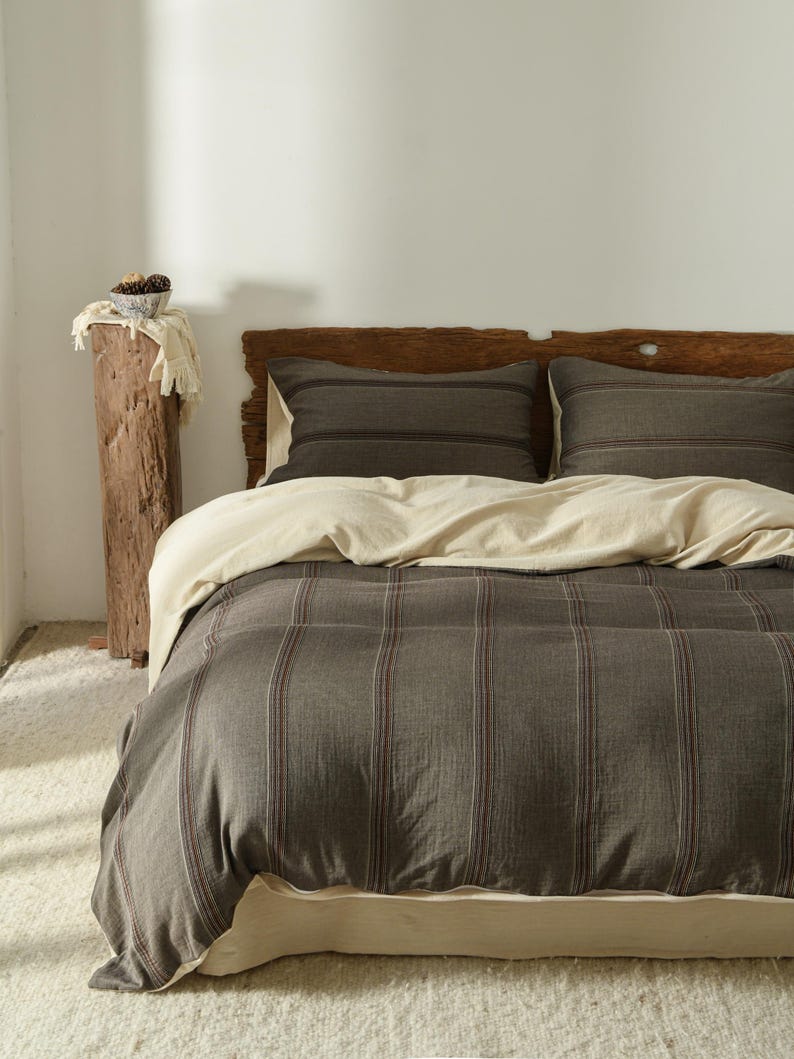 Grey Stripe Cotton Duvet Cover Set: Queen/full Size, Yarn-dyed Jacquard ...