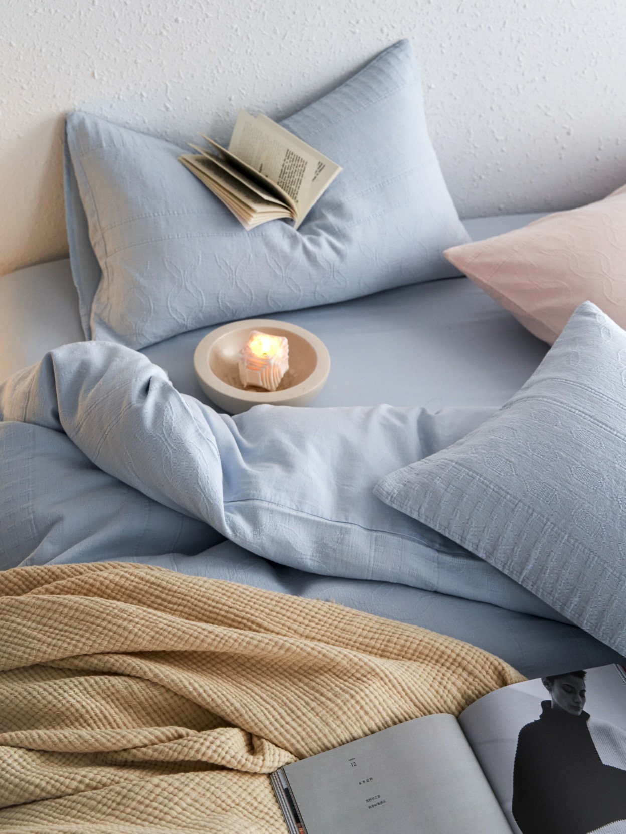 100% Cotton Duvet Cover Set, Light Blue Jacquard Duvet Cover, Farmhouse King Duvet Cover Set ...