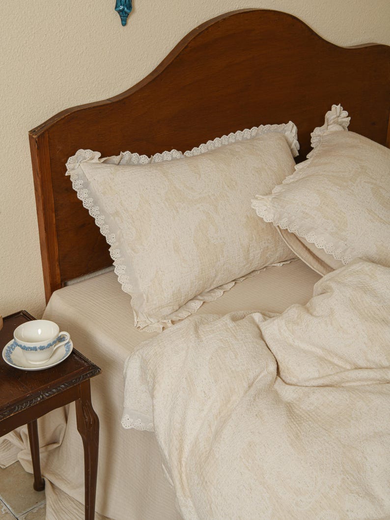 Beige Lace Linen Duvet Cover Set: Queen/full Bedding (4PS) - Etsy