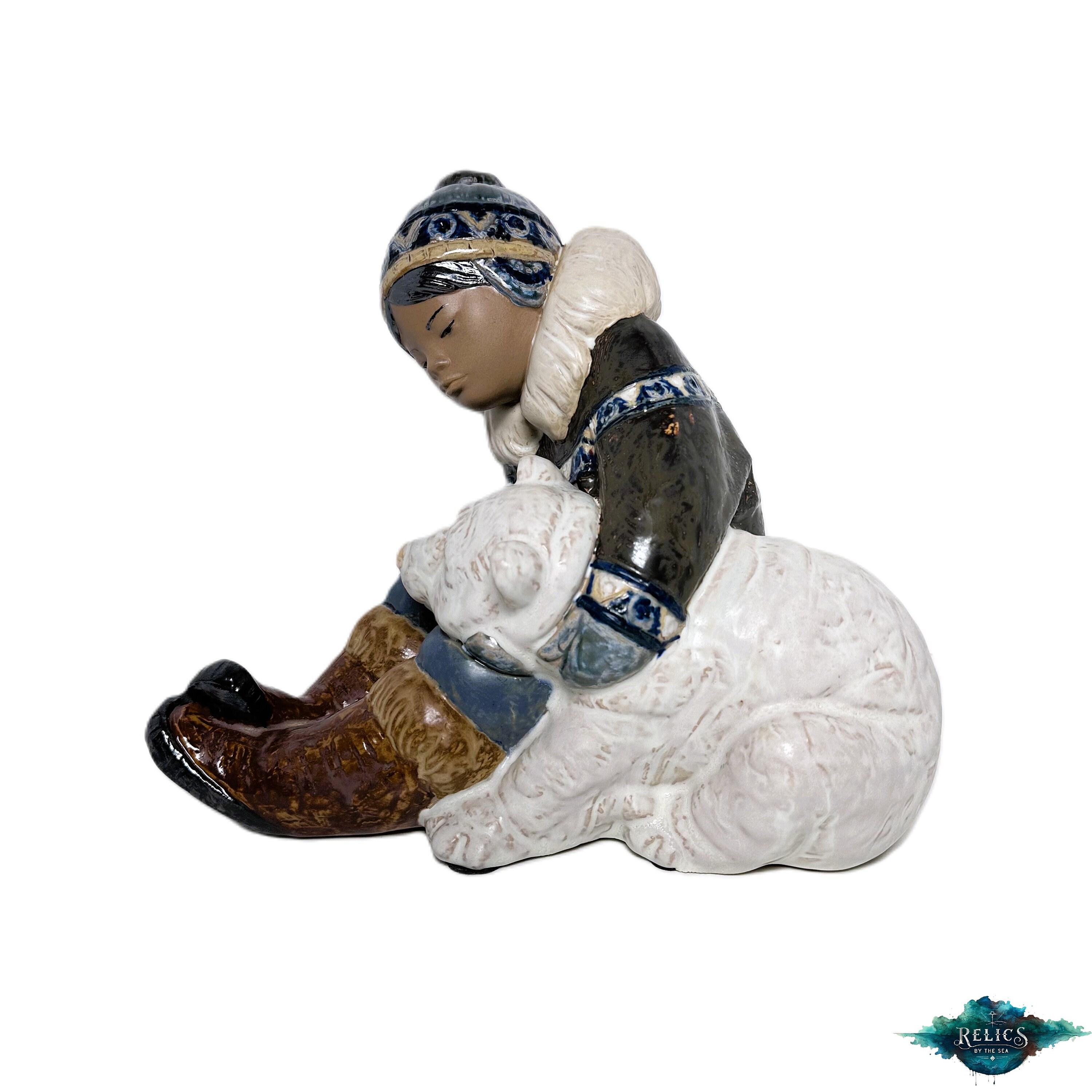 Lladro Gres Porcelain Figurine eskimo Playing Inuit Child With Polar ...