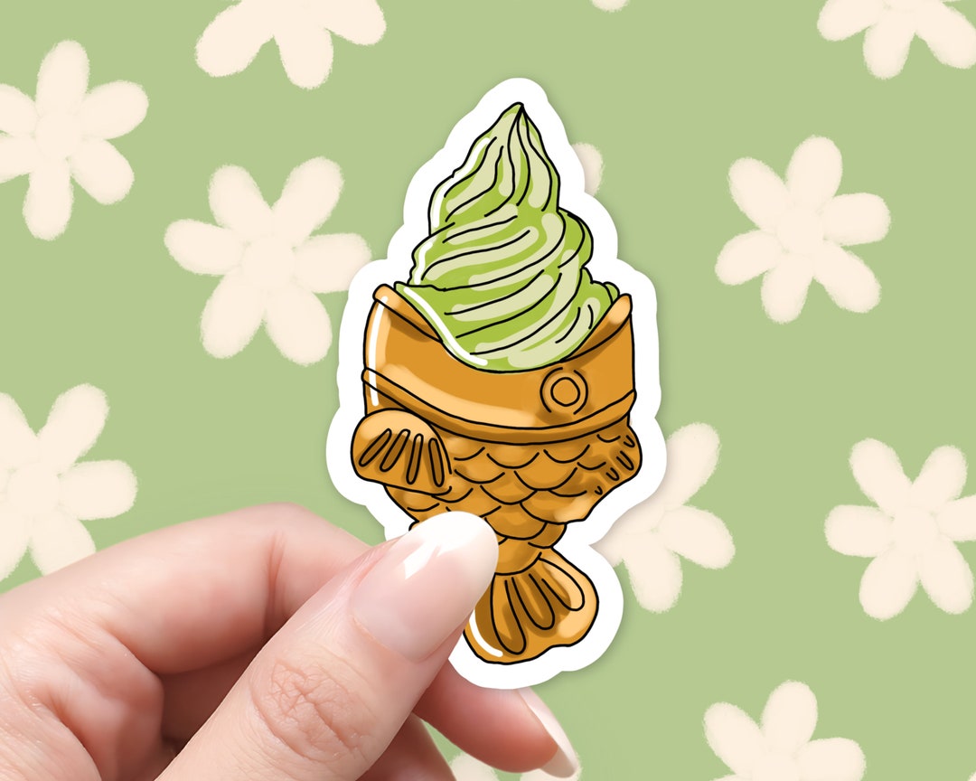 Taiyaki With Matcha Ice Cream Sticker Adorable Cafe Decal for Kindles ...
