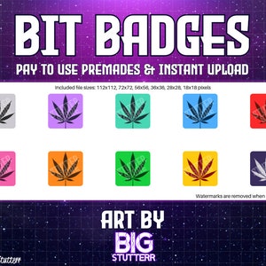 Weed Bit and Sub Badges Pack for Twitch, Kick, Discord Custom Emotes ...