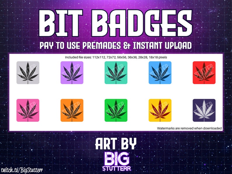 Weed Bit and Sub Badges Pack for Twitch, Kick, Discord Custom Emotes ...
