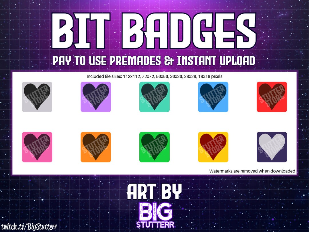 Heart Bit and Sub Badges Pack for Twitch, Kick, Discord Custom Emotes ...