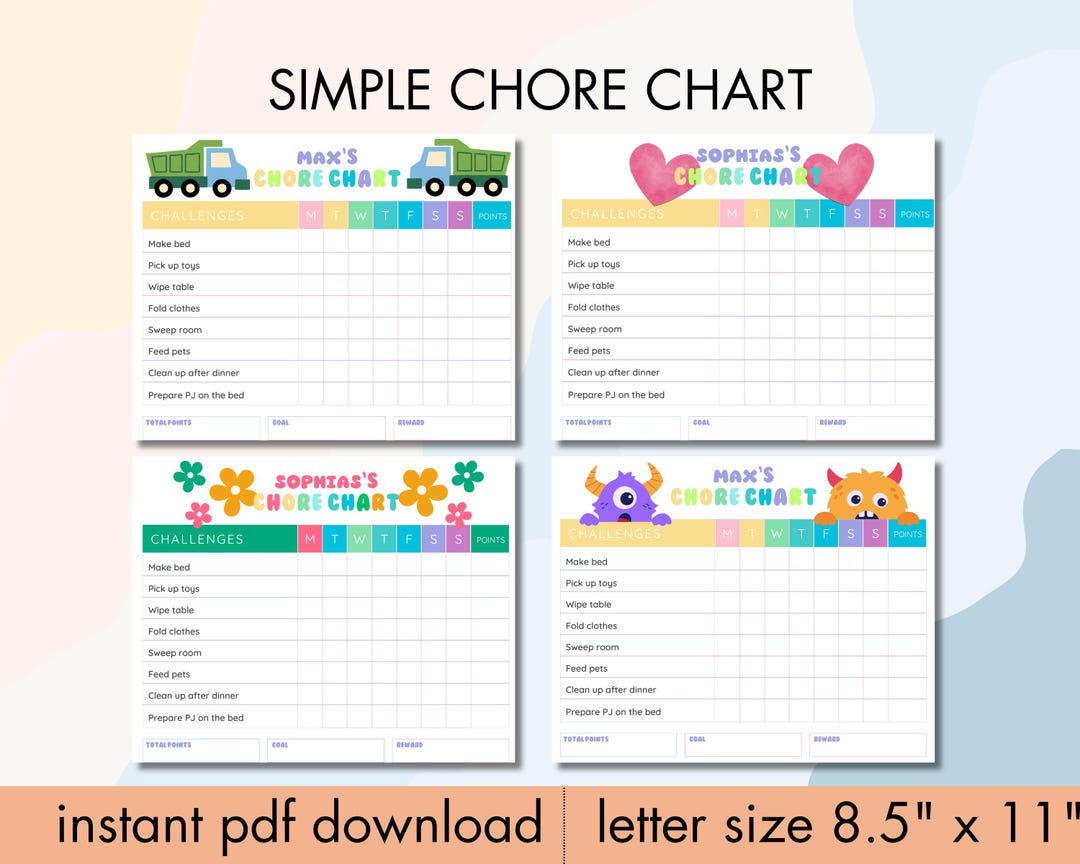 Editable Kids Chore Chart Template | 4 Fun Styles | Easy Canva Edit ...