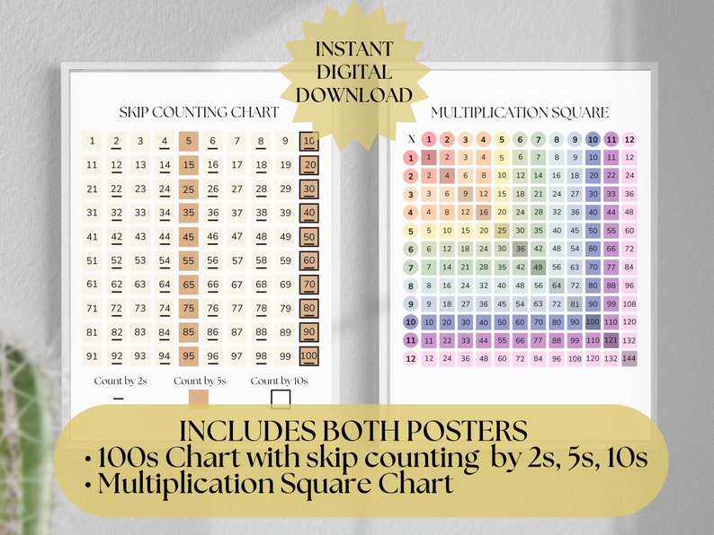 100s Chart Skip Counting Multiplication Square Posters Charts ...