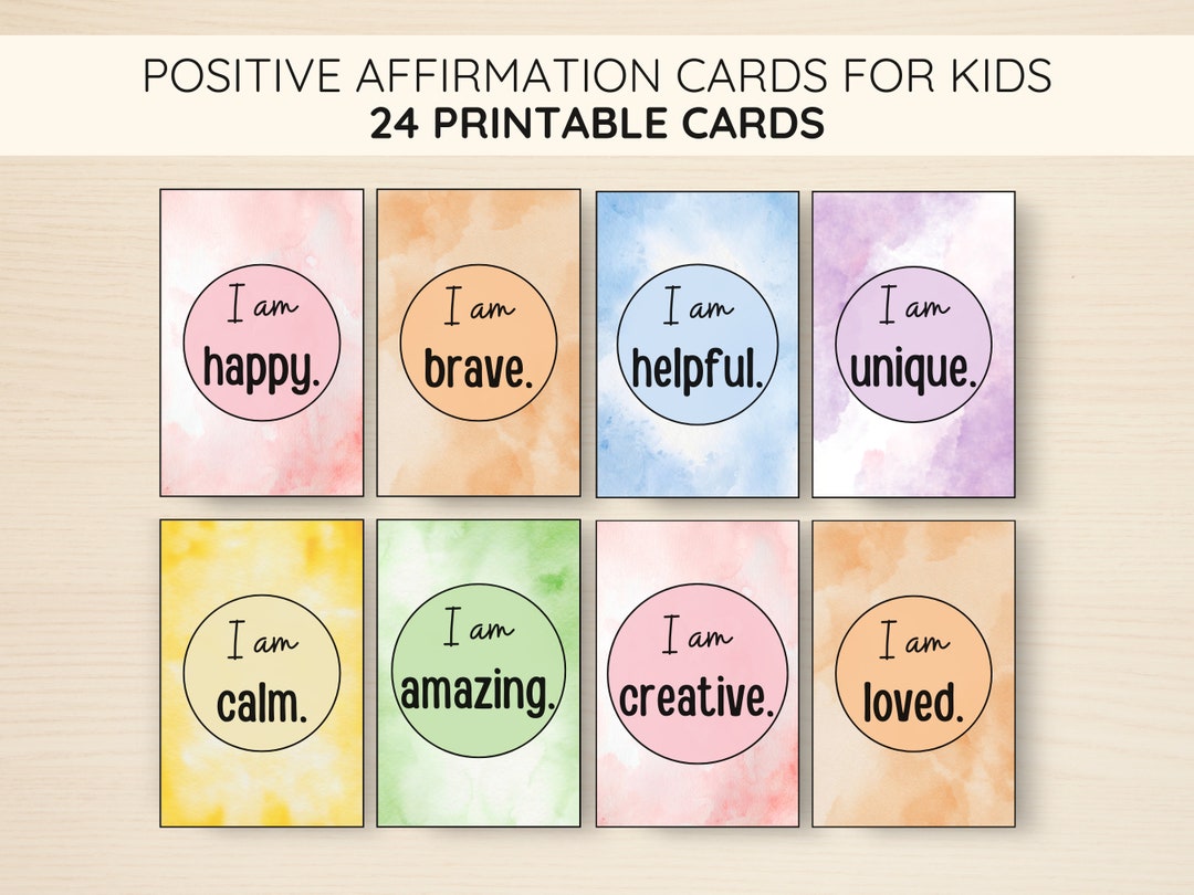 Positive Affirmation Cards for Kids Set of 24 Printable Instant Digital ...